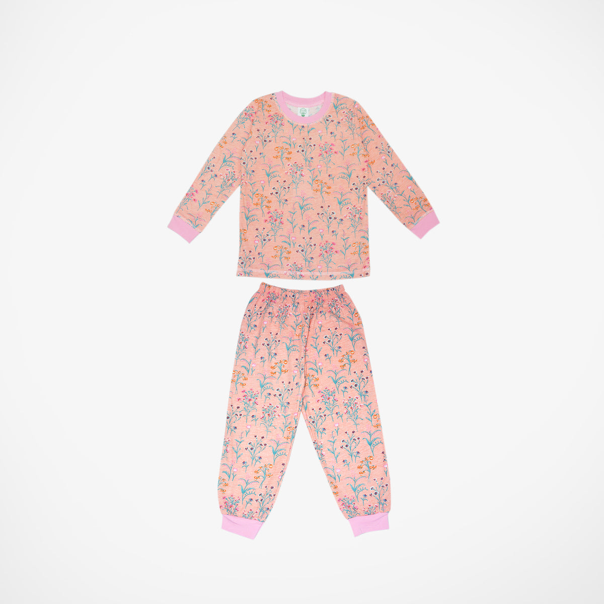 Peach Floral Long Sleeve Cotton Pyjamas – Cotton Feel